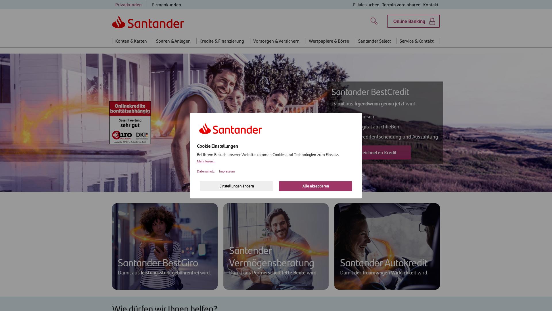 metawebscore - Website Technologie Analyse für service.santander.de